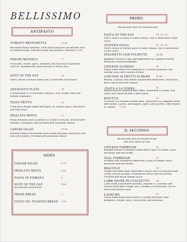 Menu – Bellissimo Bistro